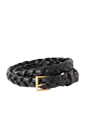 Bottega Veneta Solo Intrecciato Leather Belt - Black