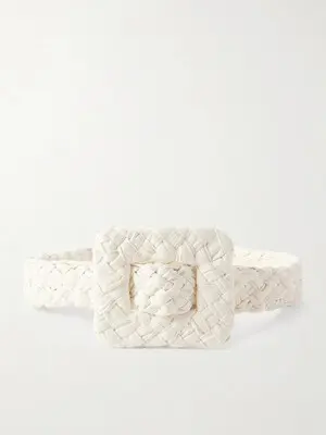 Bottega Veneta Solo Intrecciato Leather Belt White