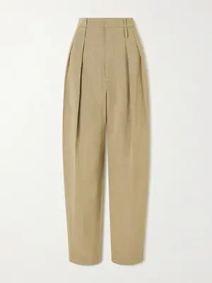 Bottega Veneta Cropped Pleated Woven Tapered Pants - Green