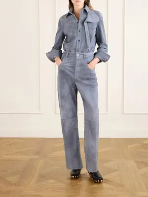 Bottega Veneta Suede Straight-leg Pants - Blue