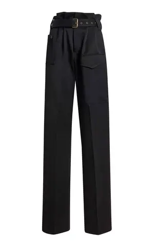 Etro Belted Wool Straight-leg Pants - Black
