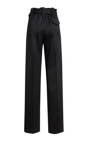 Etro Belted Wool Straight-leg Pants - Black