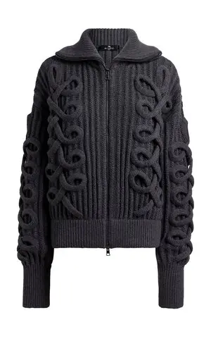 Etro Loop-detailed Wool-blend Cardigan - Grey
