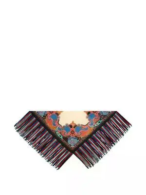 Etro Silk Scarf With Fringing And Floral Motif - Black