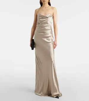 THE SEI Silk Satin Bustier Gown - Grey
