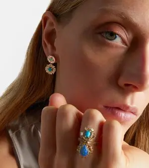 SUZANNE KALAN 18kt Yellow Drop Earrings With Opal, Emerald, And Diamond