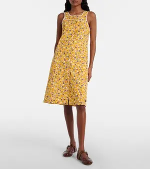 Miu Miu Floral Cotton Poplin Midi Dress - Yellow