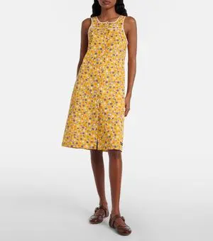Miu Miu Floral Cotton Poplin Midi Dress - Yellow