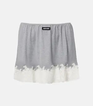 Miu Miu Lace-trimmed Silk Miniskirt - Grey