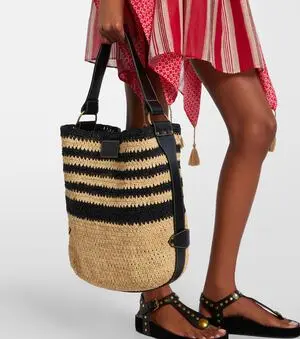 Isabel Marant Étoile Bayia Striped Raffia Shoulder Bag - Beige