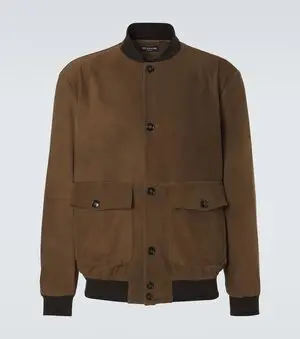 Kiton Suede Bomber Jacket - Brown