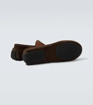 THE ROW Lucca Suede Slip-on Loafers - Brown