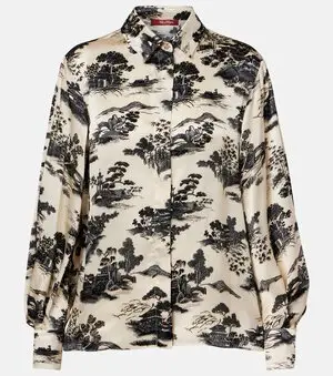 Max Mara Printed Silk Satin Shirt - White