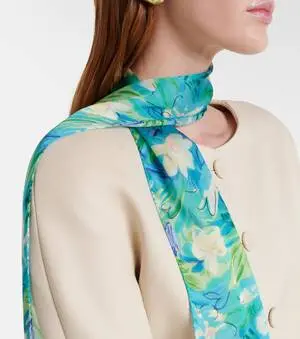 Chloé Wild Flowers Floral Silk Scarf - Blue
