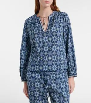 Velvet By Graham & Spencer Claudie Printed Cotton Blouse - Blue