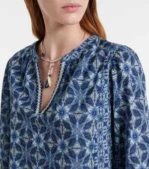 Velvet By Graham & Spencer Claudie Printed Cotton Blouse - Blue