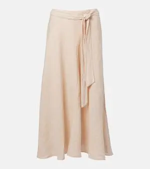 Velvet By Graham & Spencer Malina Linen Midi Skirt - Beige