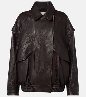 Nour Hammour Micah Leather Bomber Jacket - Brown