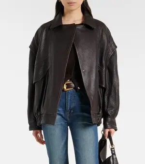 Nour Hammour Micah Leather Bomber Jacket - Brown