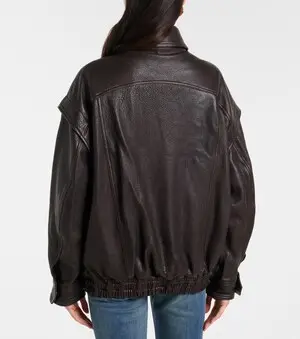 Nour Hammour Micah Leather Bomber Jacket - Brown