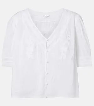 Velvet By Graham & Spencer Mavis Lace-trimmed Cotton Blouse