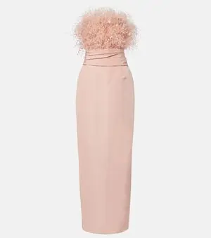 Oscar De La Renta Feather-trimmed Silk Faille Bustier Gown - Pink