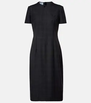Prada Checked Virgin Wool Midi Dress - Grey
