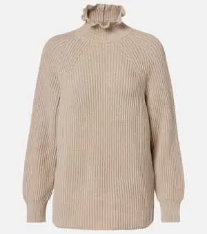 Max Mara Camino Ruffled Cotton Turtleneck Sweater - Beige