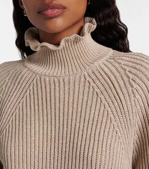 Max Mara Camino Ruffled Cotton Turtleneck Sweater - Beige