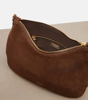Prada Large Suede Shoulder Bag - Brown