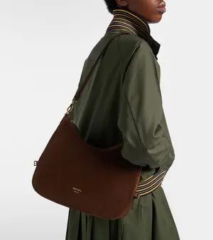 Prada Large Suede Shoulder Bag - Brown