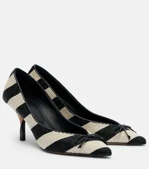 Jacquemus Tourni Striped Raffia-Effect Pumps Black