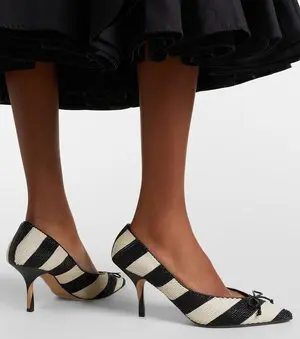 Jacquemus Tourni Striped Raffia-effect Pumps - Black