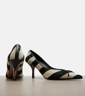 Jacquemus Tourni Striped Raffia-effect Pumps - Black