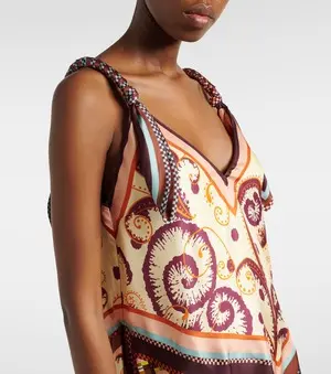 ALEMAIS Asymmetrical Printed Silk Twill Midi Dress - Multicoloured