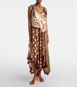 ALEMAIS Alémais Wilson Asymmetric Silk Twill Midi Dress - Multicoloured