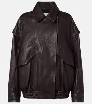 Nour Hammour Micah Leather Bomber Jacket - Brown