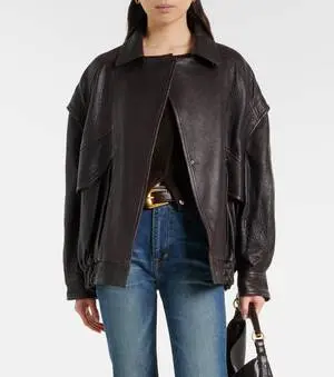 Nour Hammour Micah Leather Bomber Jacket - Brown