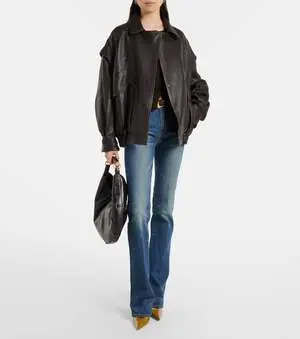 Nour Hammour Micah Leather Bomber Jacket - Brown