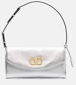 Valentino Garavani Devain Small Metallic Leather Shoulder Bag - Silver