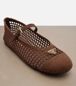 Prada Crochet Mary Jane Flats - Brown