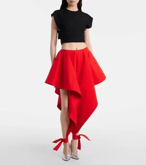 Alaïa Ruffled Cotton Gabardine Tapered Pants - Orange