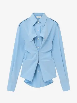 Alexander McQueen Gathered Long-sleeved Shirt - Blue