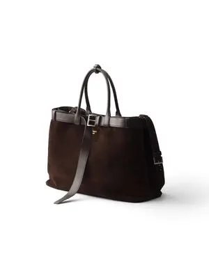 Prada Buckle Suede Bag - Brown