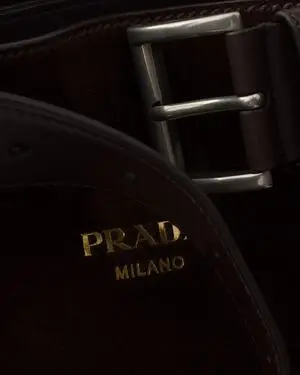 Prada Buckle Suede Bag - Brown