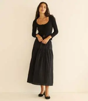 DÔEN Lori Pointelle Button-up Tee - Black