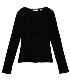 DÔEN Lori Pointelle Button-up Tee - Black