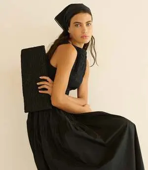 DÔEN Muriel Raffia Clutch - Black Raffia