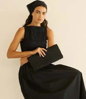 DÔEN Muriel Raffia Clutch - Black Raffia