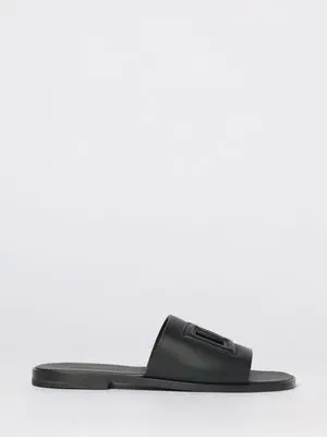 Dolce & Gabbana Smooth Calf Leather Dg Monogram Slides - Black